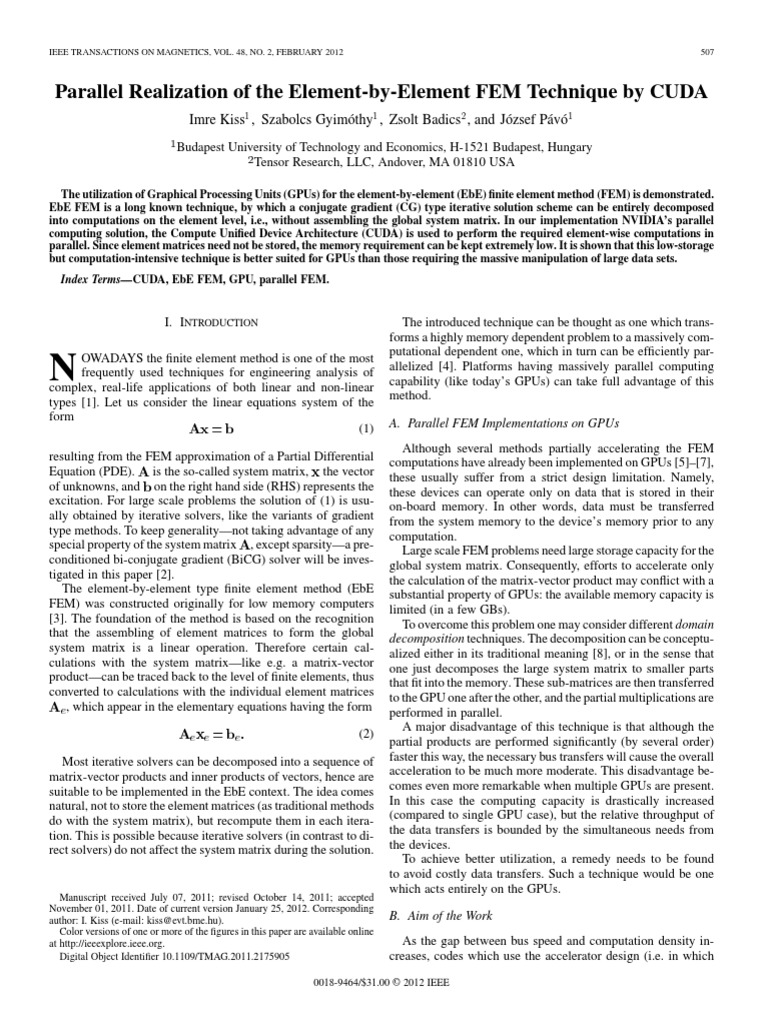 2012 - Kiss Et Al. - Parallel Realization of The Element-By-element FEM Technique by CUDA ...