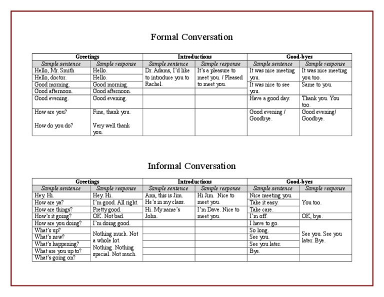 Formal Vs Informal Chart | PDF | Leisure