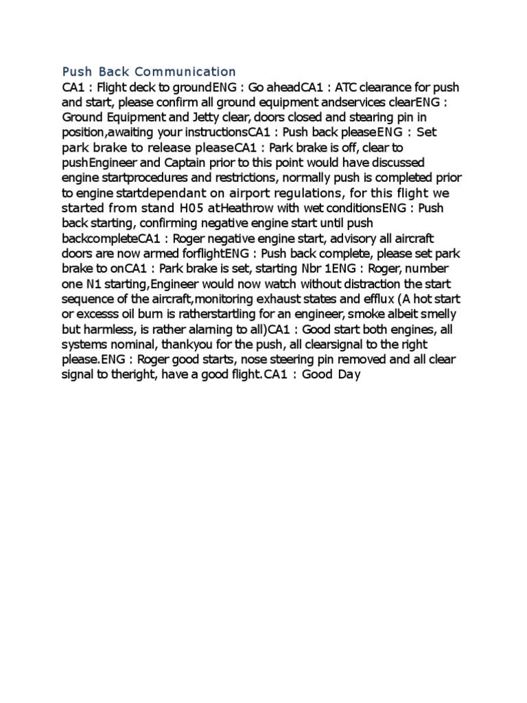 Push Back Communication | PDF