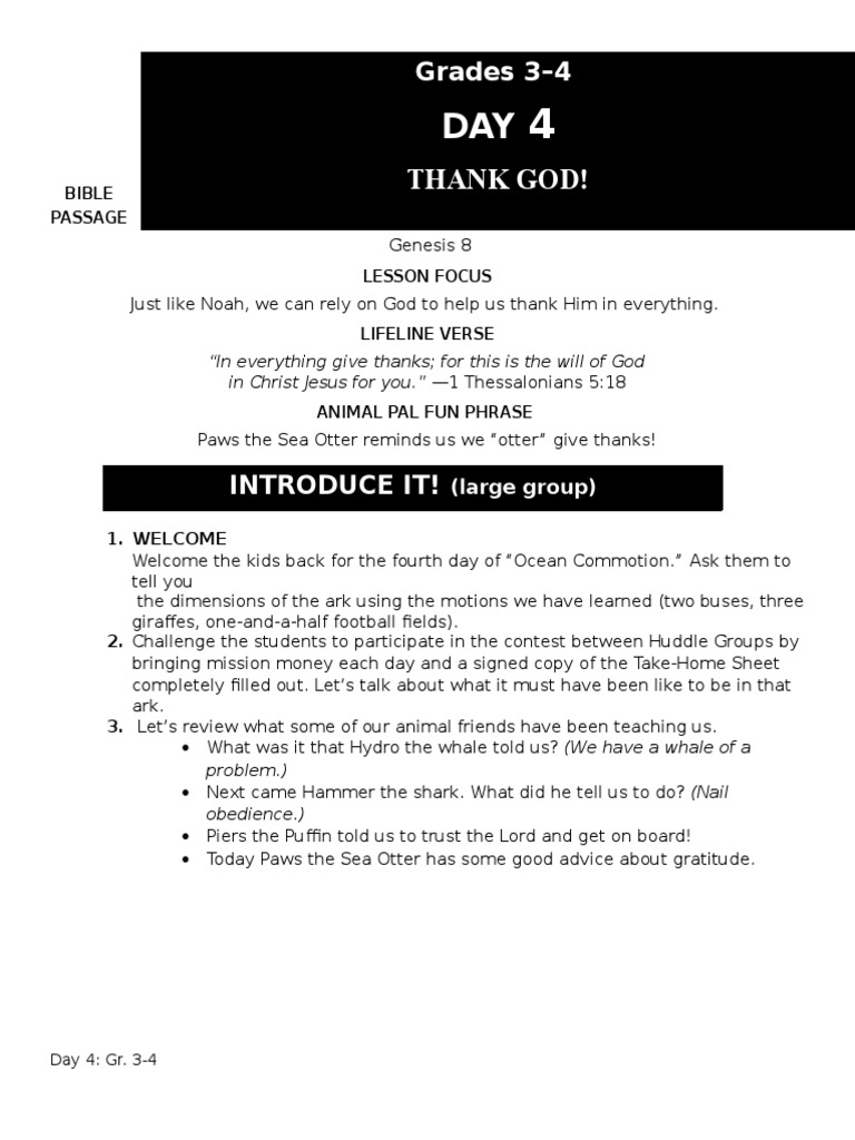 VBS - Day 4 - Grades 3-4 - Teaching Plan | Download Free PDF | Noah's ...