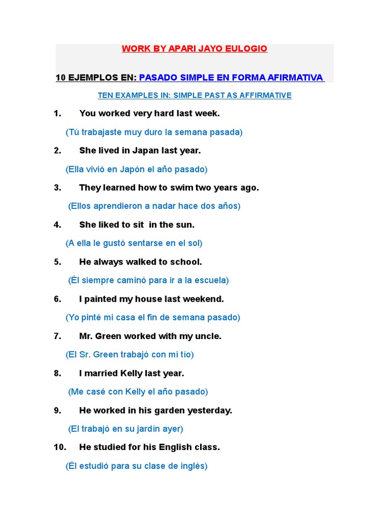 Past Simple Afirmative Pdf