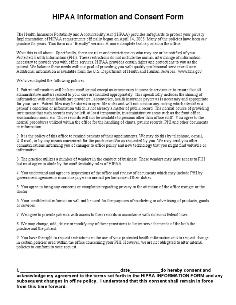 Hipaa Form | PDF | Health Insurance Portability And Accountability Act ...