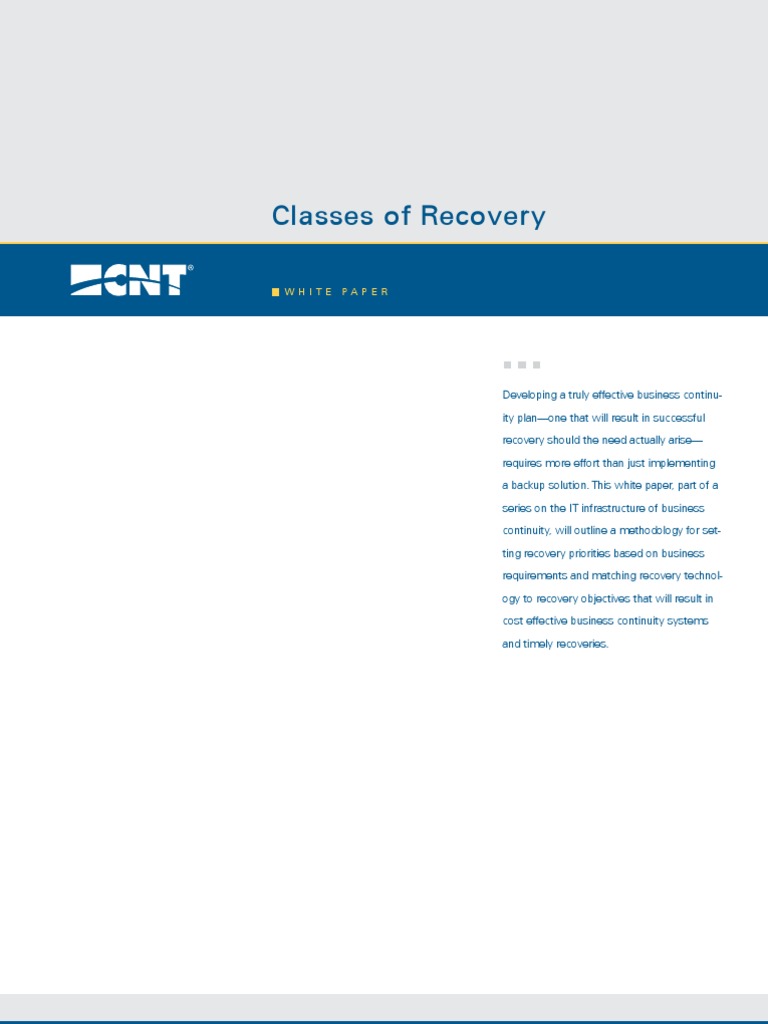 Classes of Recovery | PDF | Backup | Business Continuity