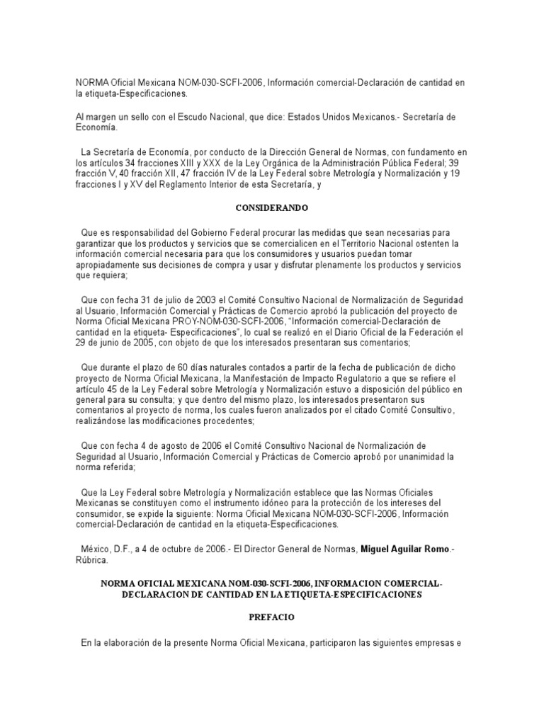 NORMA Oficial Mexicana NOM030 | PDF | Unidades de medida | Cantidad
