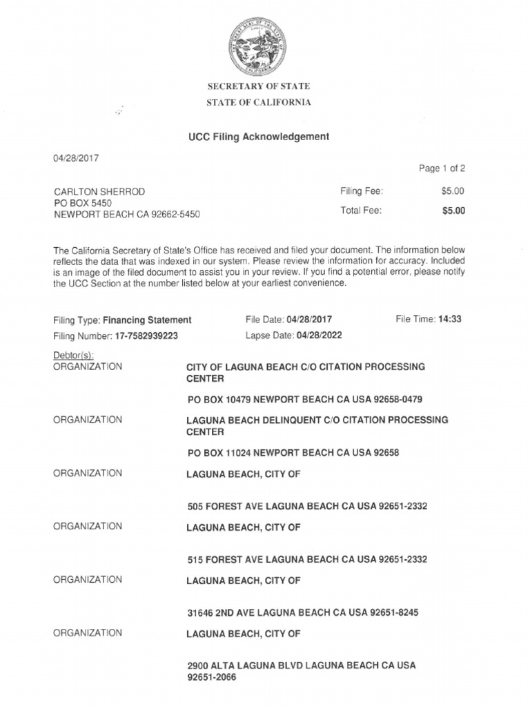 Perfection of Security Interest, CITY OF LAGUNA BEACH | PDF