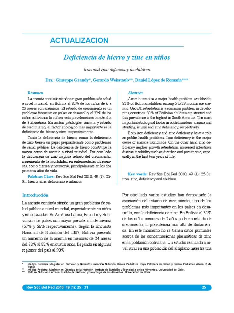 Deficiencia de Hierro y Zinc en Niños | PDF | Hierro | Zinc
