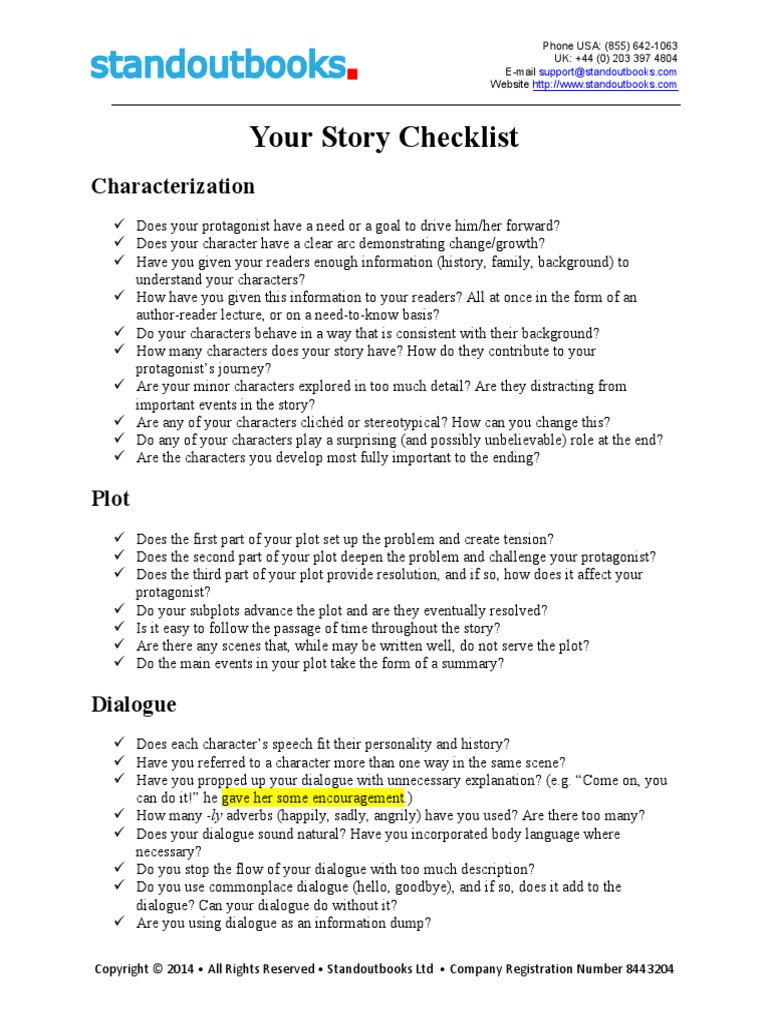 Standoutbooks Your Story Checklist | PDF | Plot (Narrative)