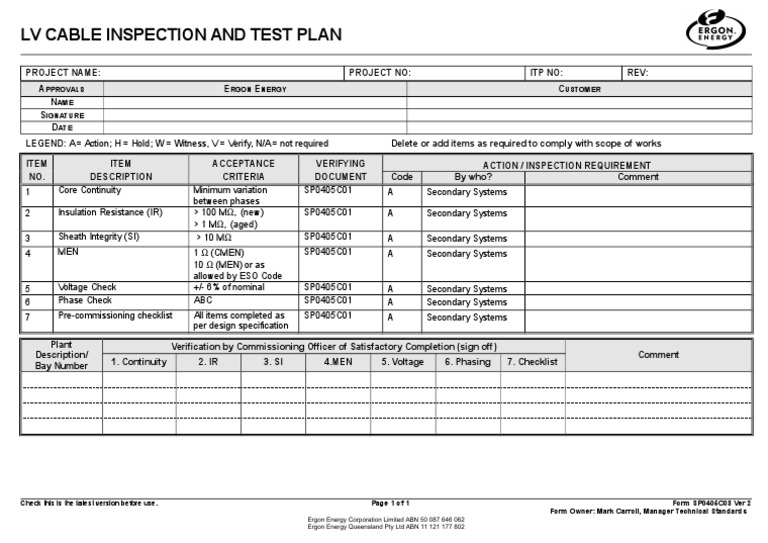 LV Test Plan - Ergon | PDF | Electrical Engineering | Electricity