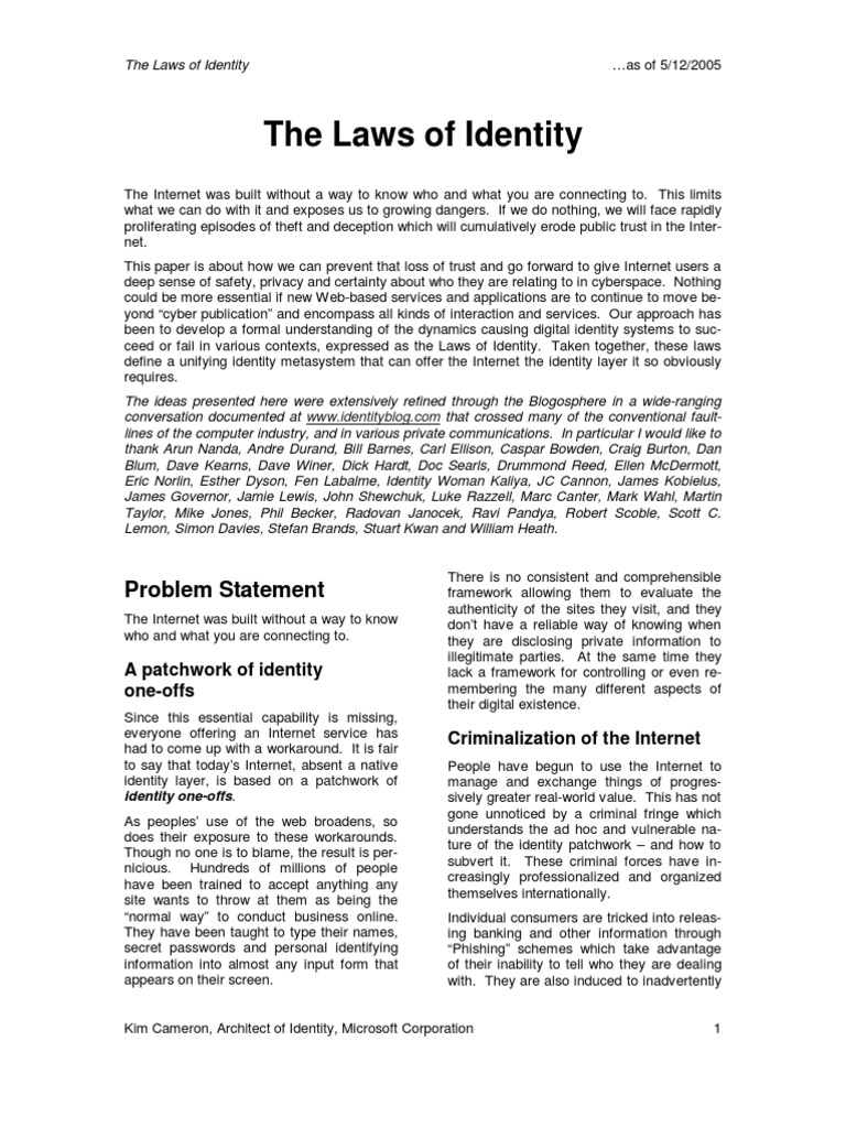 The Laws of Identity | PDF | Internet | Computer Network