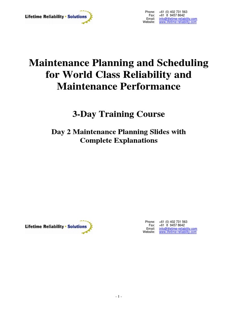 MPS Day2 World Class Maintenance Planning | PDF | Reliability Engineering | Scheduling (Computing)