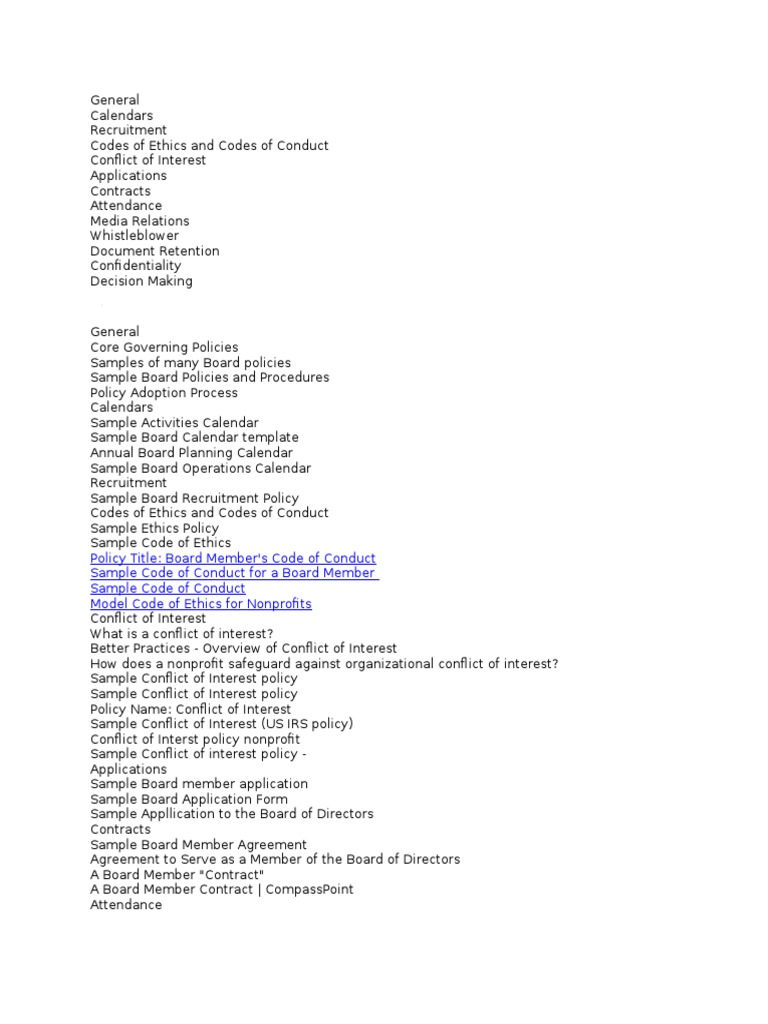 Policy Title: Board Member's Code of Conduct Sample Code of Conduct For ...