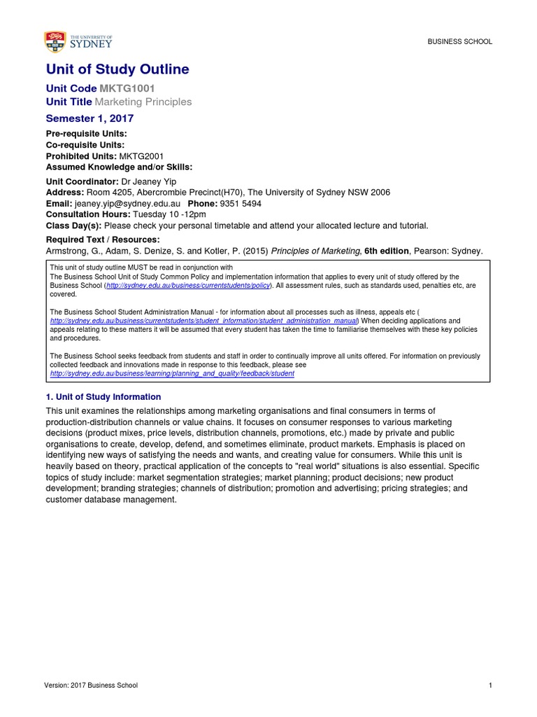 MKTG1001 Course Outline by Jeaney Yip | PDF | Educational Assessment ...