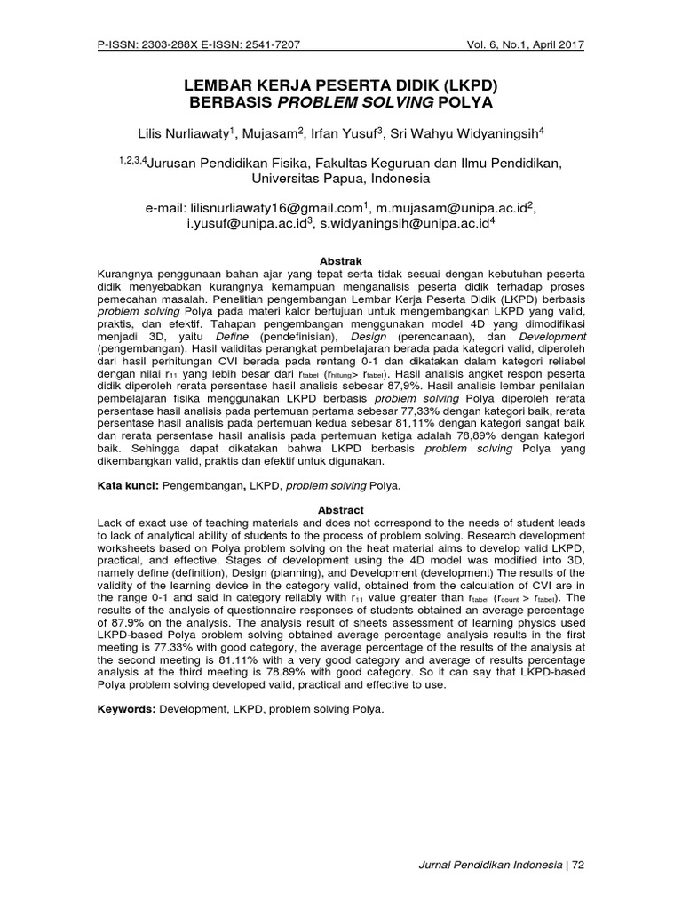 Lembar Kerja Peserta Didik (LKPD) BERBASIS PROBLEM SOLVING POLYA | PDF