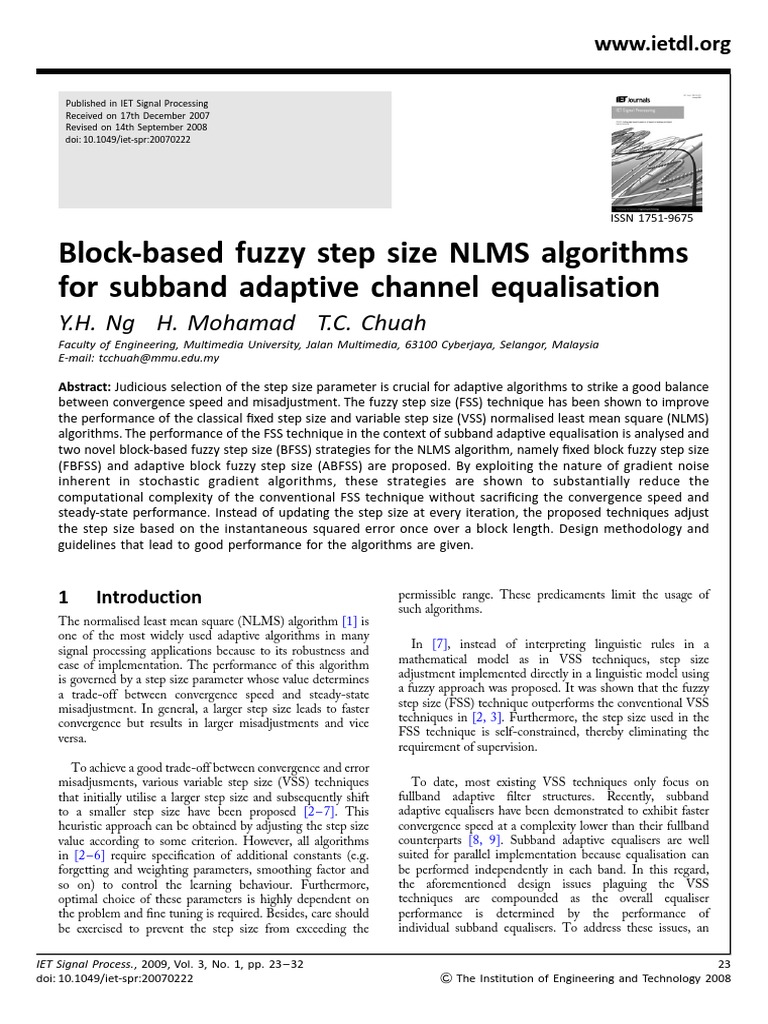 Block-Based Fuzzy Step Size NLMS Algorithms For Subband Adaptive Channel Equalisation | PDF ...