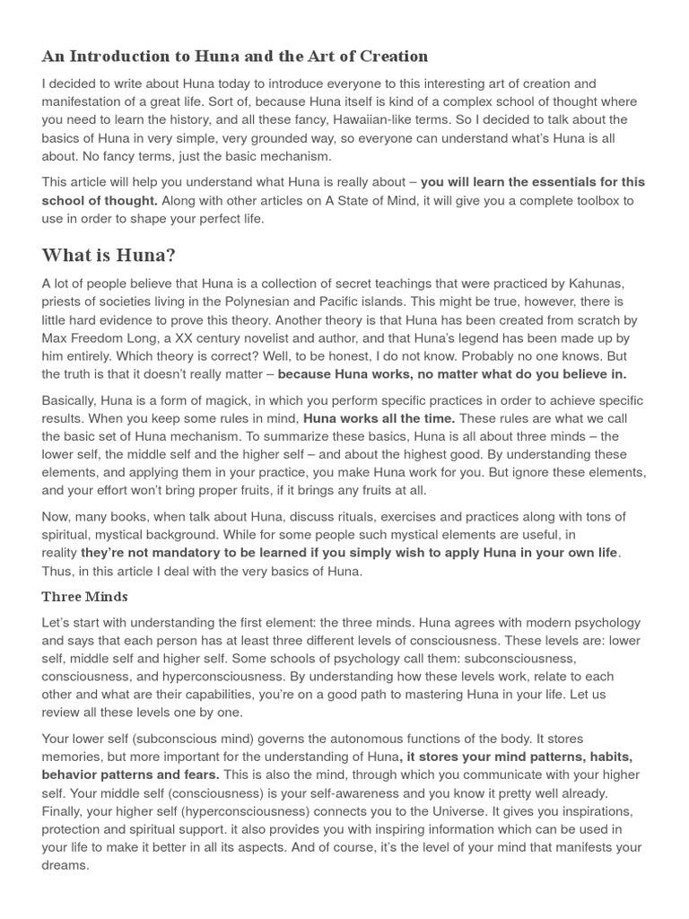 Basics of Huna: Manifestation Guide | PDF | Self | Mind