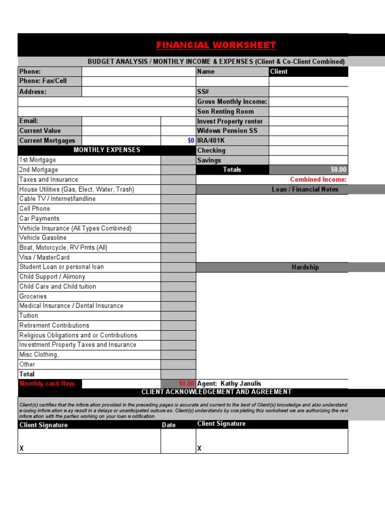Financial Worksheet Blank | PDF | Mortgage Loan | Insurance