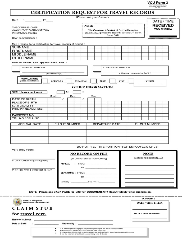 TRAVEL RECORDS Form Revised PDF | PDF | Identity Document | Government ...
