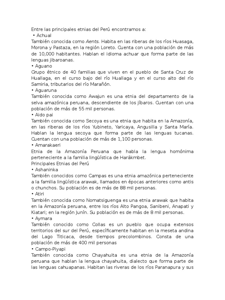 68 Etnias Reconocidas Por INDEPA | PDF | Perú | río Amazonas 68 Etnias Reconocidas Por INDEPA | PDF | Perú | río Amazonas