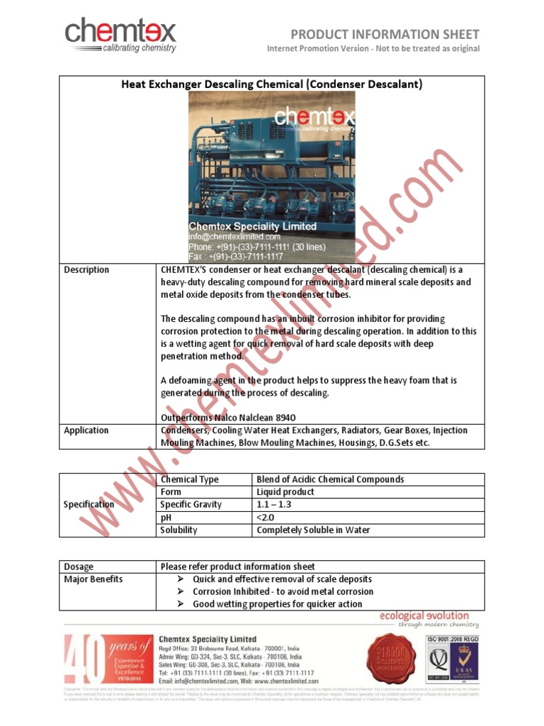 Heat Exchanger Descaling Chemical Condenser Descalant PDF | PDF
