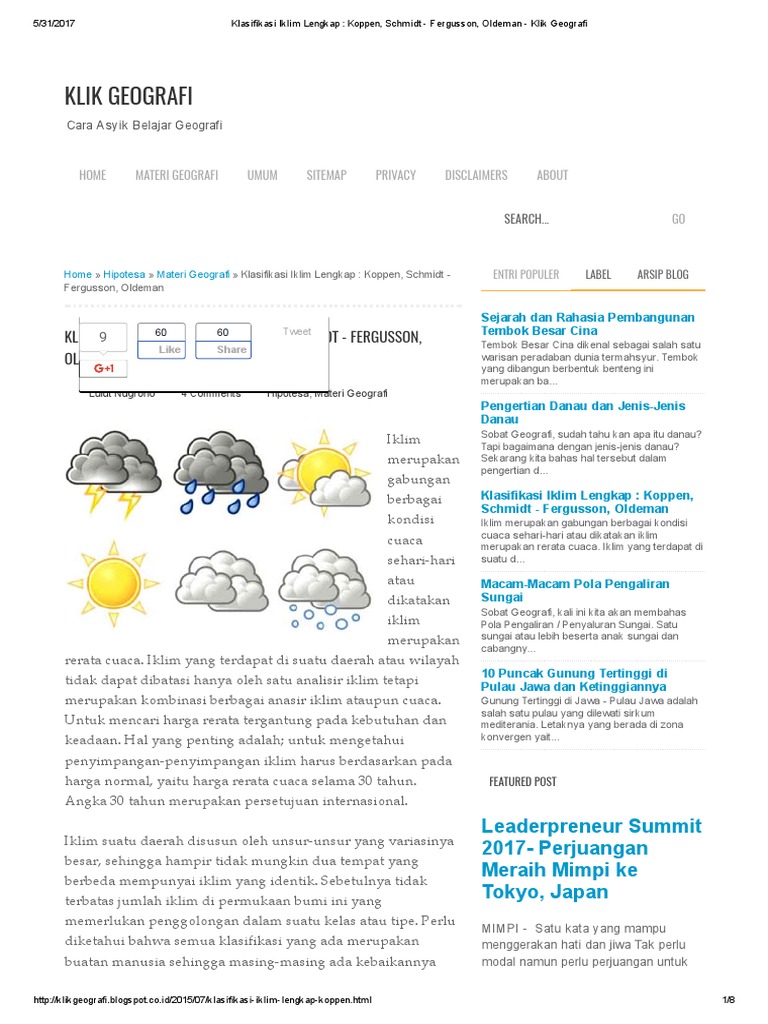 Klasifikasi Iklim Lengkap - Koppen, Schmidt - Fergusson, Oldeman - Klik ...