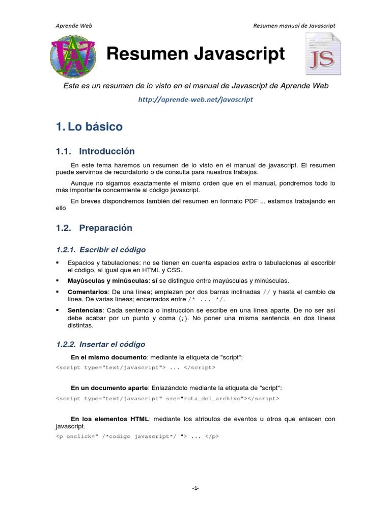 Resumen Javascript | PDF | HTML | Script Java