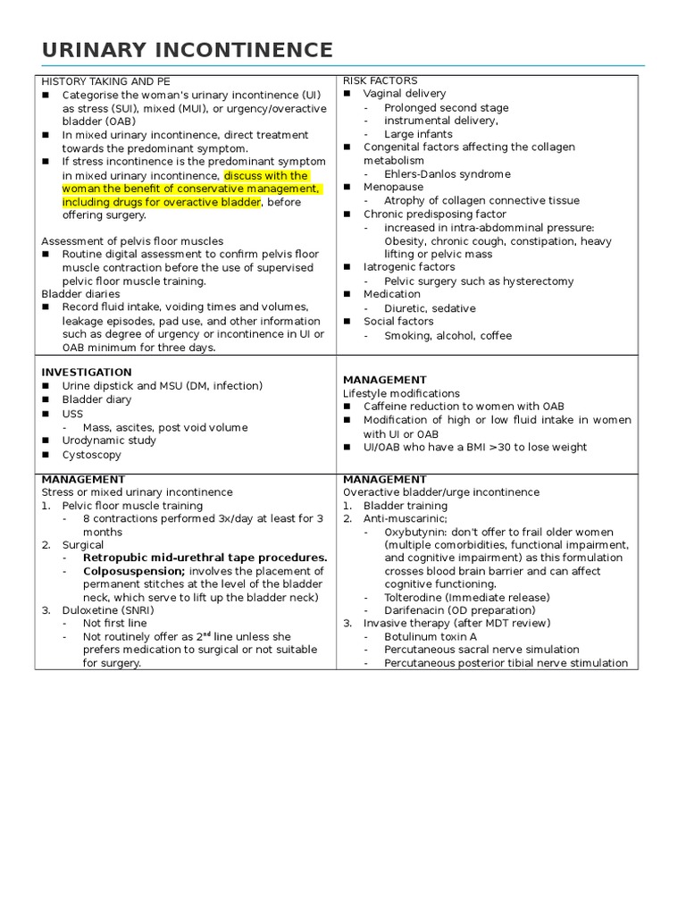 Urinary Incontinence | PDF | Urinary Incontinence | Surgical Specialties