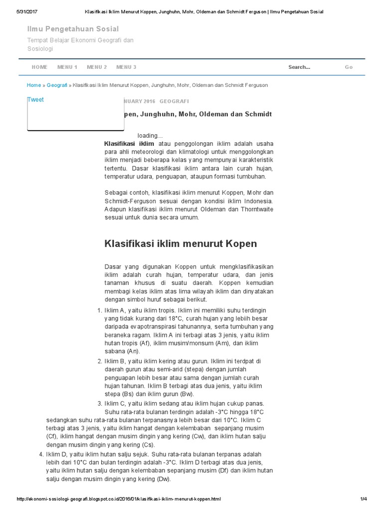 Klasifikasi Iklim Menurut Koppen, Junghuhn, Mohr, Oldeman Dan Schmidt ...