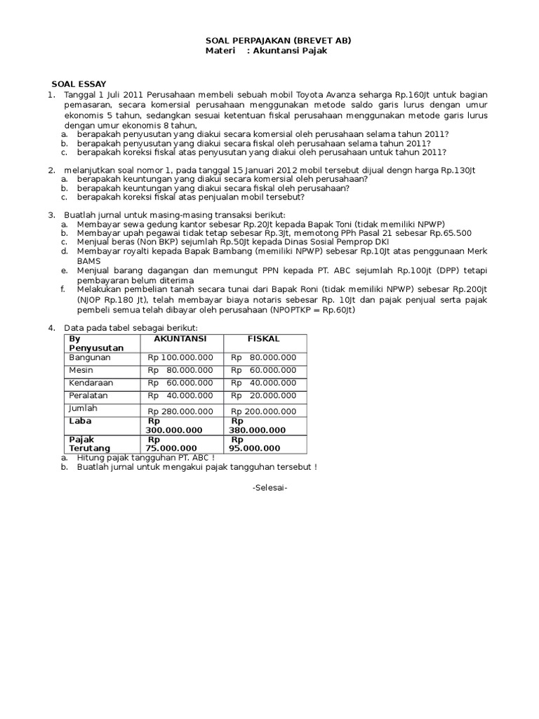 Soal Latihan Akuntansi Pajak | PDF