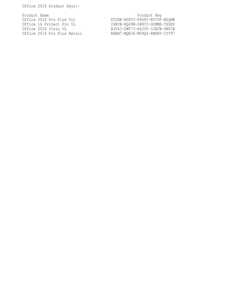 Office 2016 Product Keys | PDF