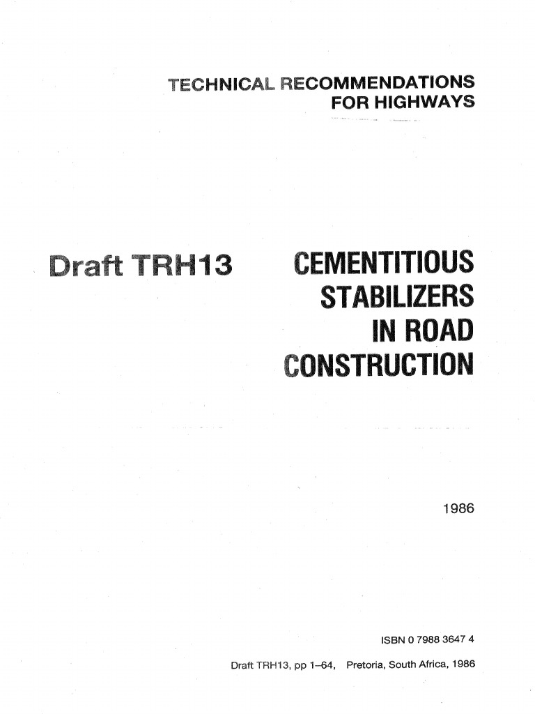 TRH13 (1986) Cementitious Stabilizers in Road Construction | PDF | Lime ...