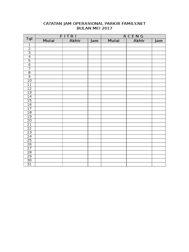 Catatan Jam Operasional Parkir Family | PDF