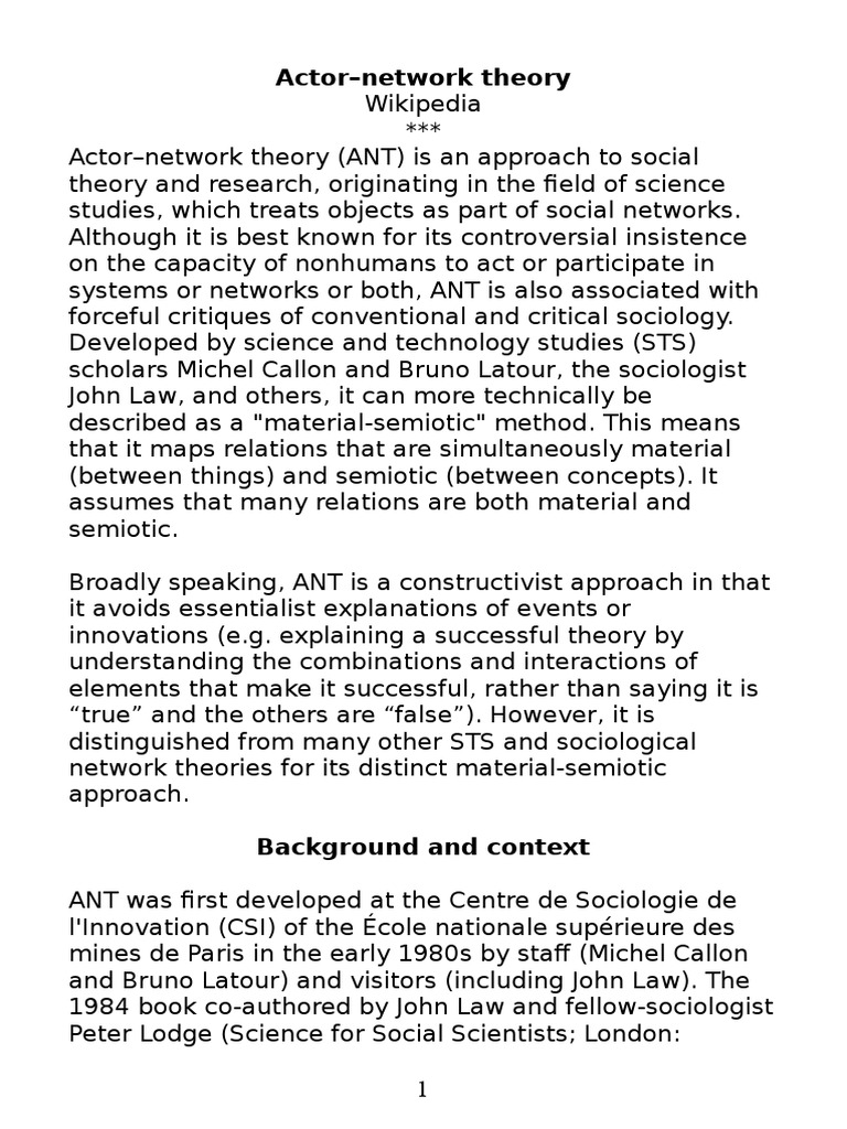 Actor-Network Theory | PDF | Emergence | Academic Discipline Interactions