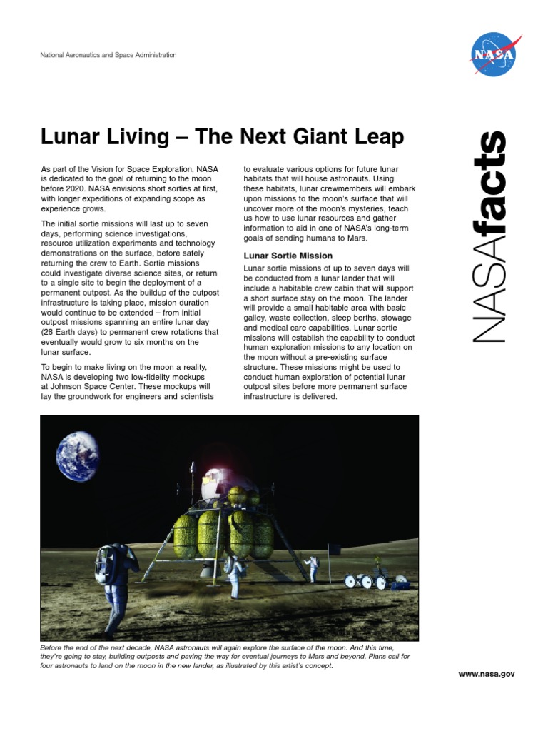 NASA 160405main lunar living fact sheet | Colonization Of The Moon | Nasa