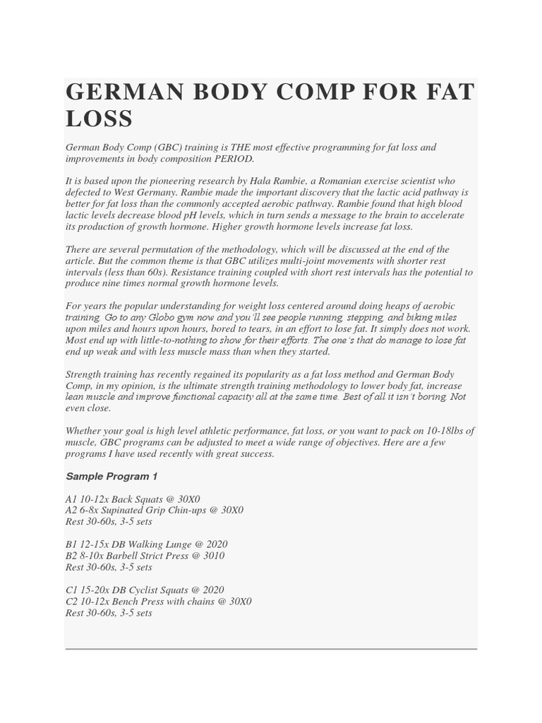 German Body Comp For Fat Loss | PDF | Strength Training | Weight Training