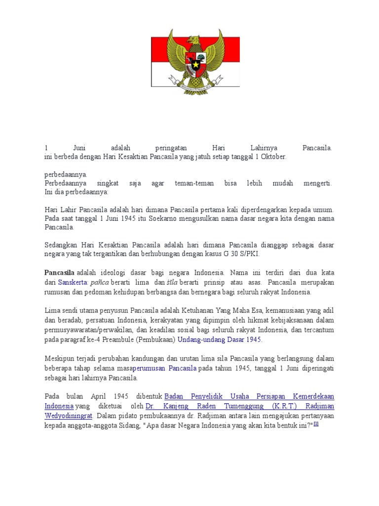 1 Juni Adalah Peringatan Hari Lahirnya Pancasila | PDF