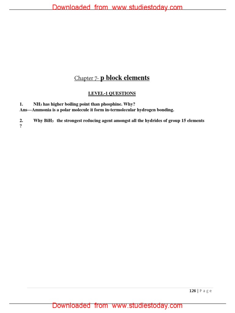 CBSE Class 12 Chemistry - The P Block Elements Assignment | PDF ...