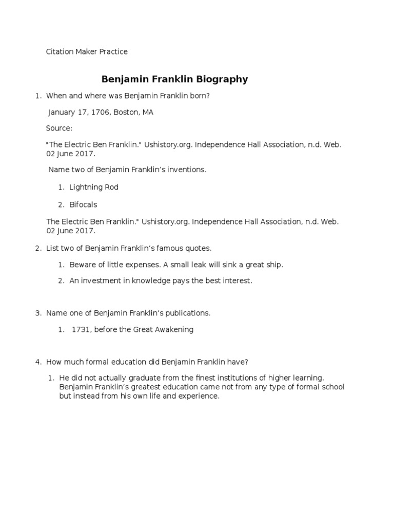 Benjamin Franklin Biography and Achievements | PDF | History