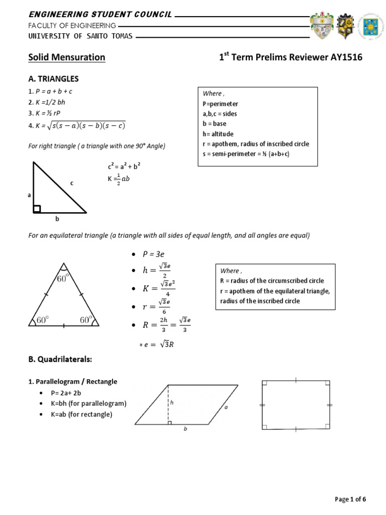 Reviewer - Solid Mensuration | PDF | Triangle | Triangle Geometry