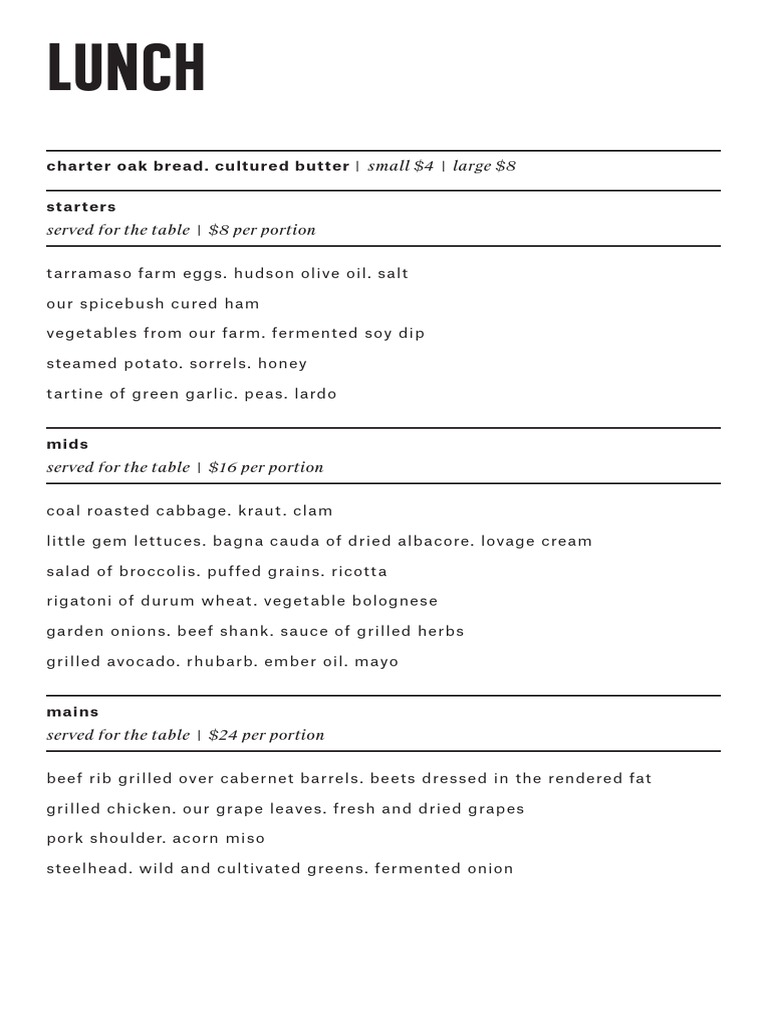 The Charter Oak Lunch Menu | PDF