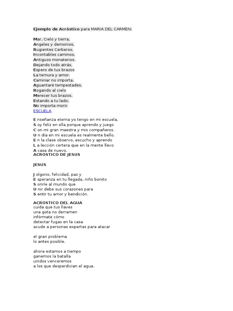 Ejemplos de Acrósticos Creativos | PDF | Amor | Religión y creencia