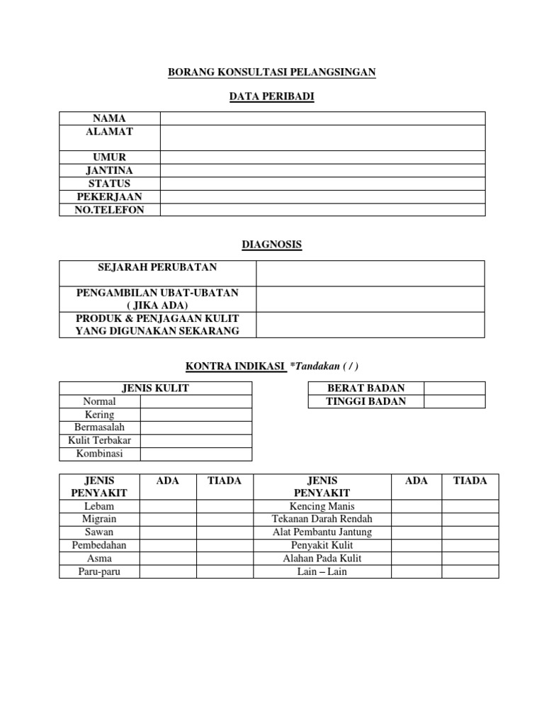 Borang Konsultasi Pelangsingan Spa | PDF