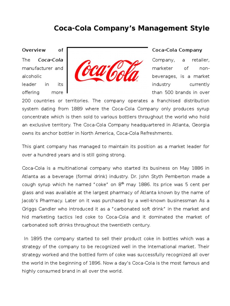 Assignment On Coca-Cola's Management Style | PDF | Coca Cola | Leadership