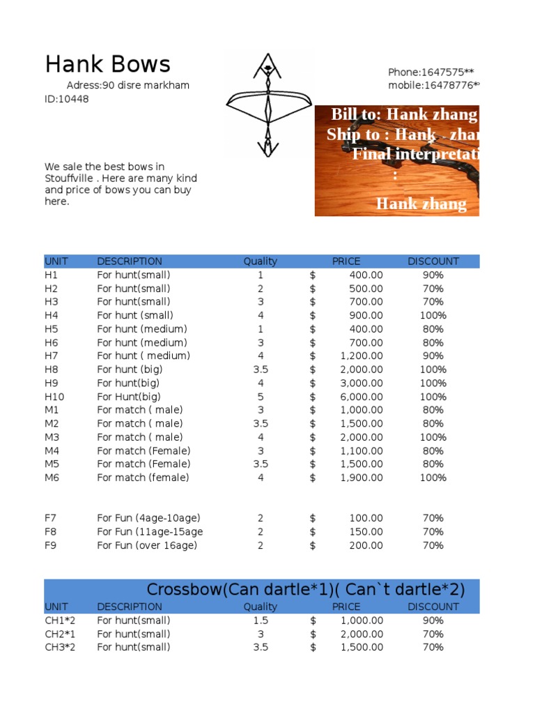 Hank Bows: Bill To: Hank Zhang Ship To: Hank Zhang Final Interpretation ...
