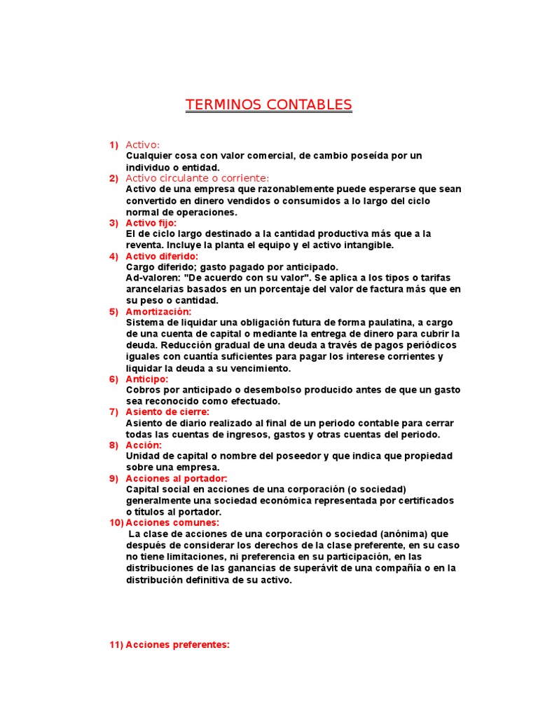 TERMINOS-CONTABLES | Compartir (Finanzas) | Contabilidad