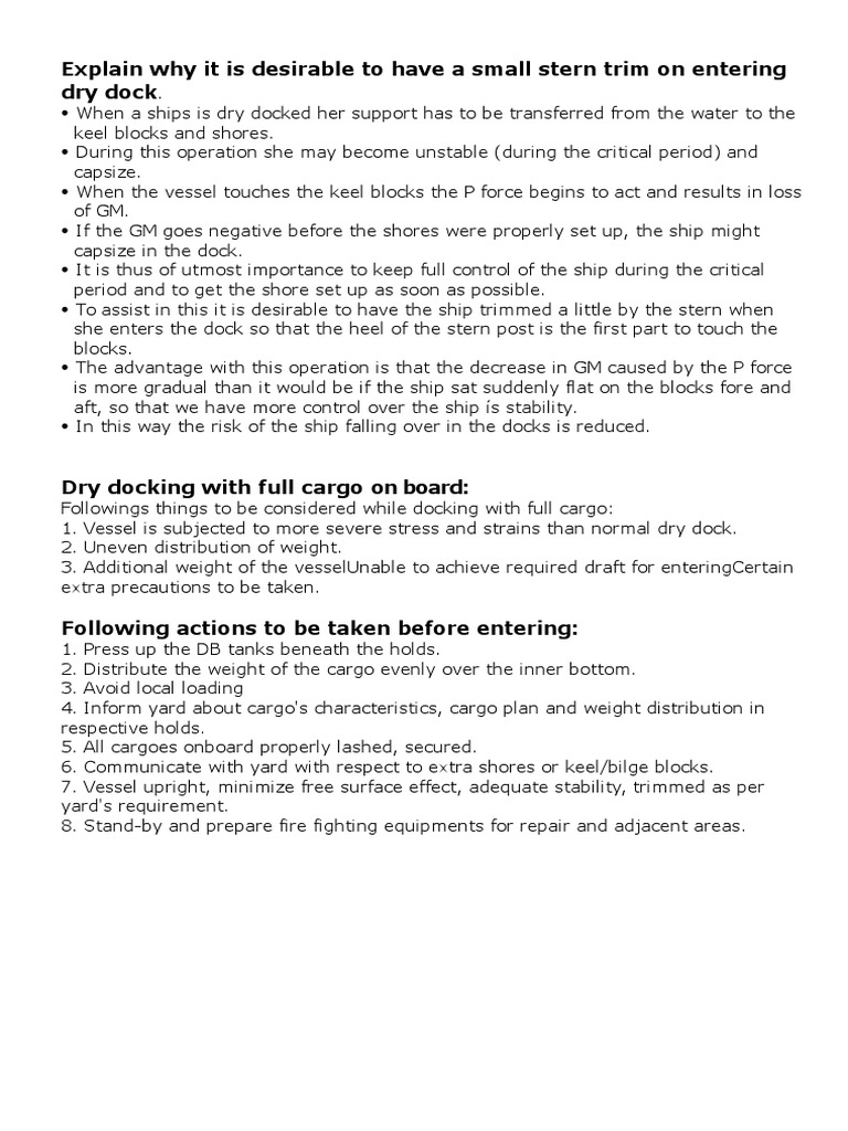 Explain Why It Is Desirable To Have A Small Stern Trim On Entering Dry ...