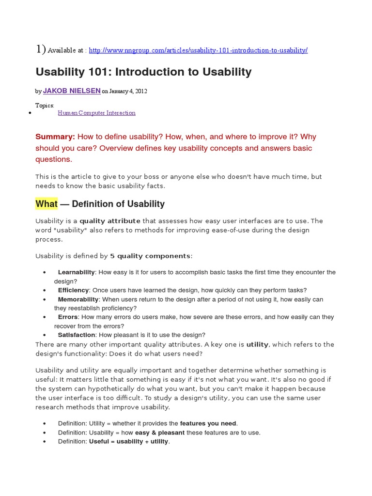 Usability Testing Jakob Pdf Usability Web Design