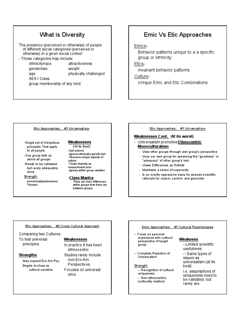 Etic & Emic Approaches_ ch1 lec.pdf | Ethnic Groups | Behavioural Sciences