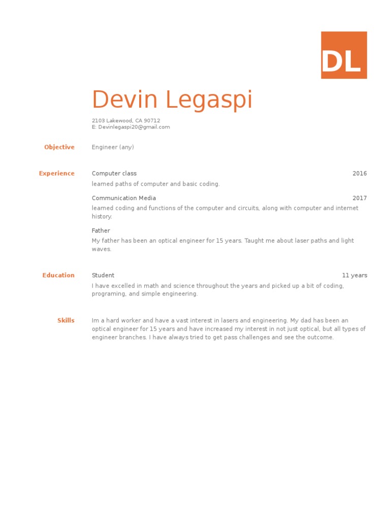 Devin Legaspi: Objective | PDF | Career & Growth | Art