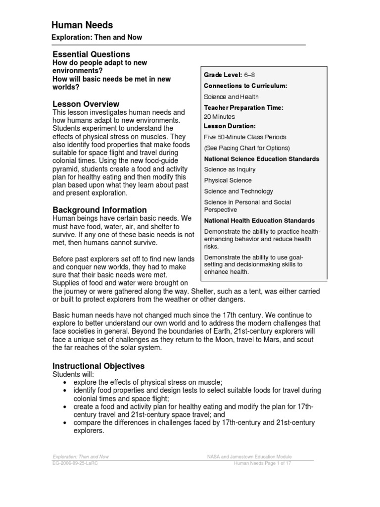 NASA 162514main Human Needs | PDF | Nasa | Astronauts