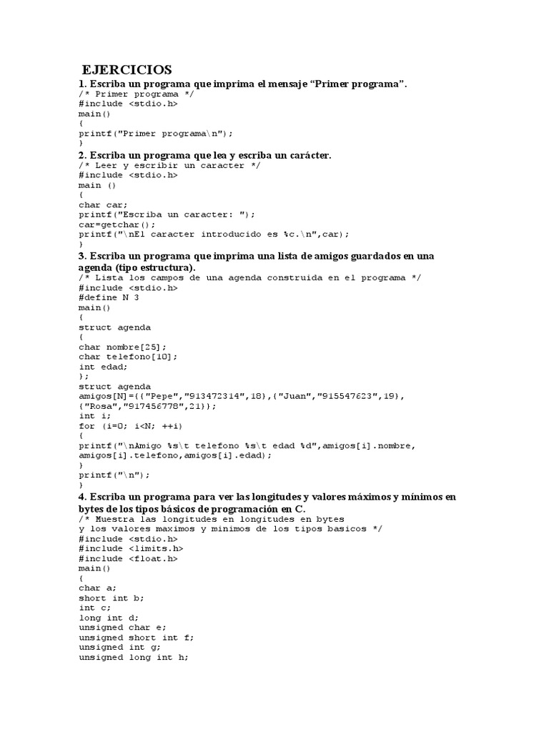 Ejercicios C | PDF | Estructura de datos de matriz | Programación de computadoras